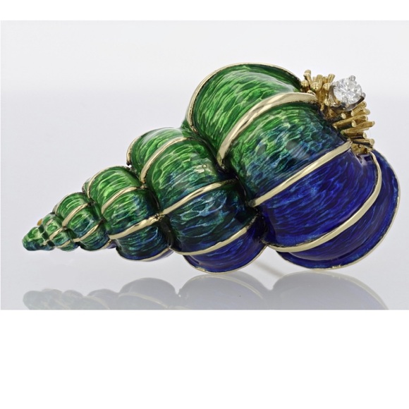 Cartier | Jewelry | Cartier Enameled Spindle Shell And Diamond Brooch ...